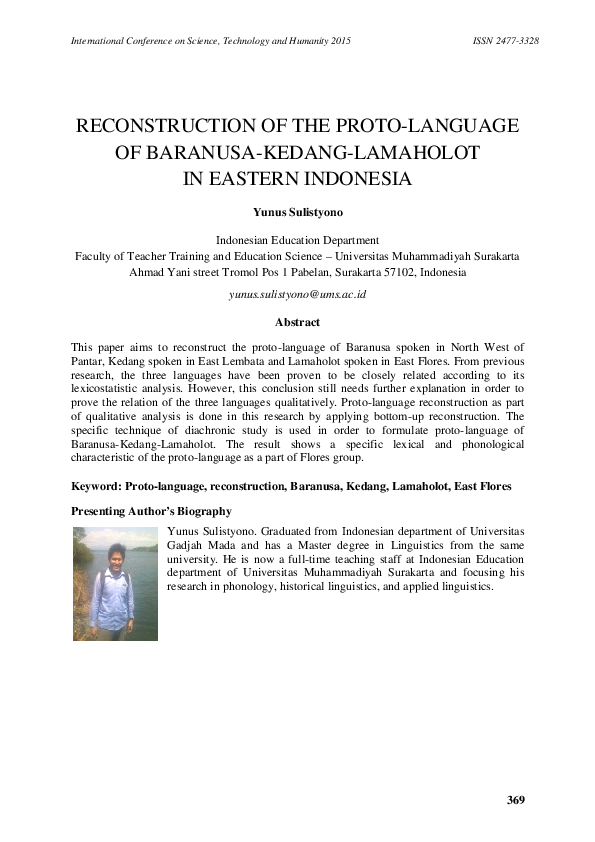 (PDF) Reconstruction of The Proto-Language of Baranusa-Kedang-Lamaholot ...