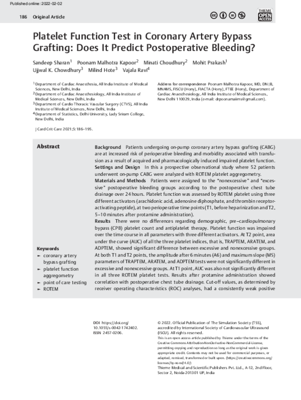 (PDF) Platelet Function Test in Coronary Artery Bypass Grafting: Does ...