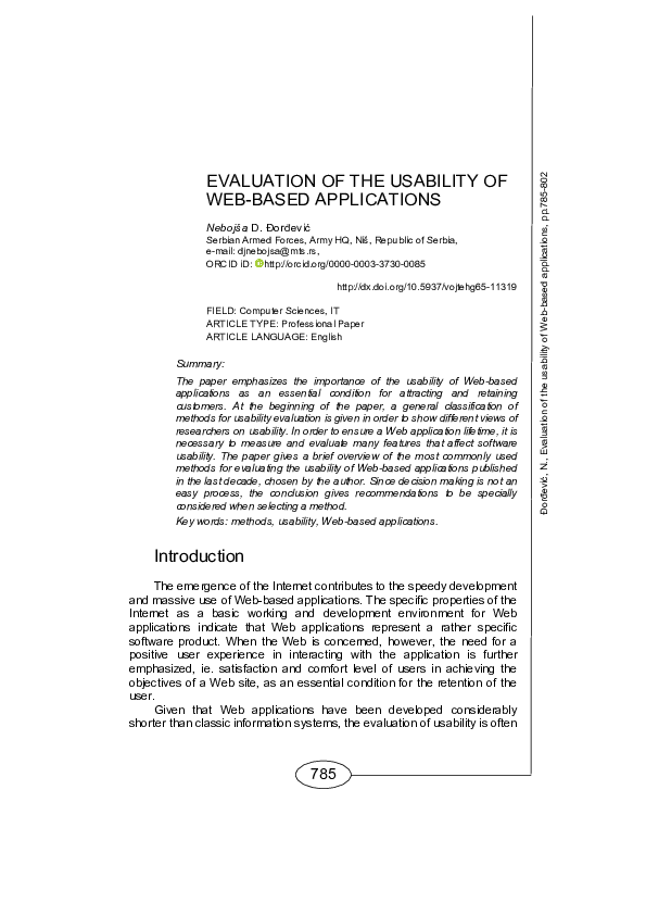 Pdf Evaluation Of The Usability Of Web Based Applications