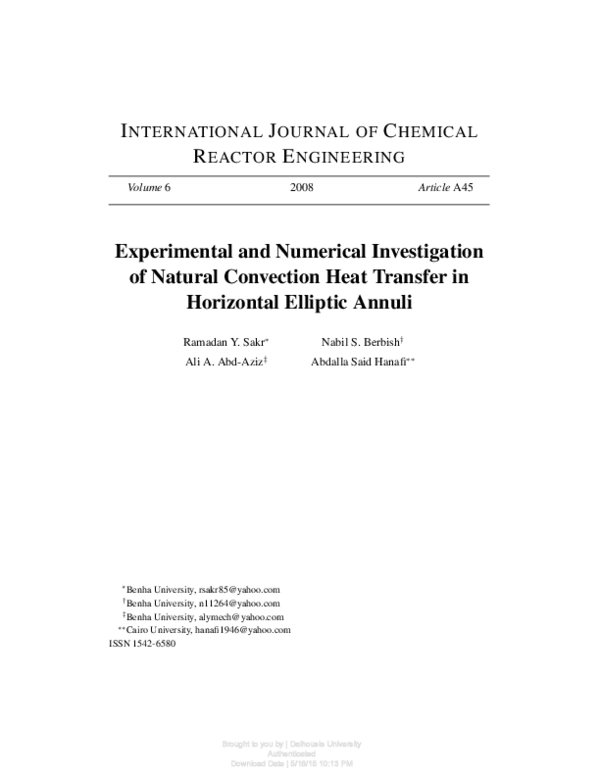(PDF) Experimental and Numerical Investigation of a Natural Convection Flow Heated from Below