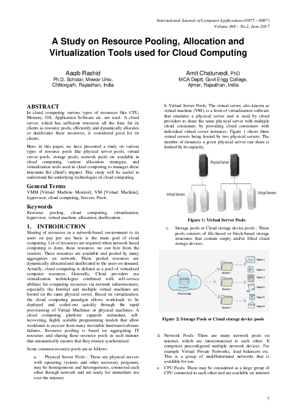 (PDF) A Study on Resource Pooling, Allocation and Virtualization Tools used for Cloud Computing