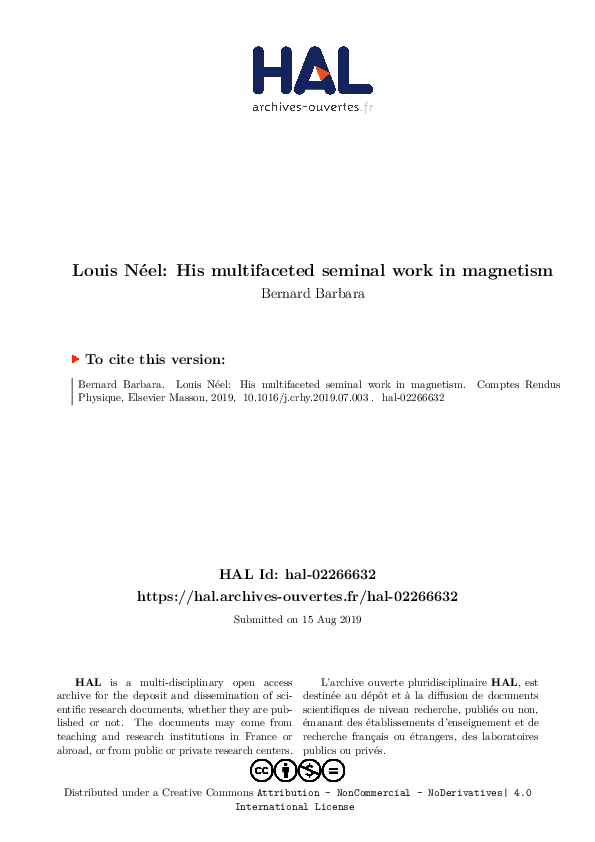 (PDF) Louis Néel: His multifaceted seminal work in magnetism