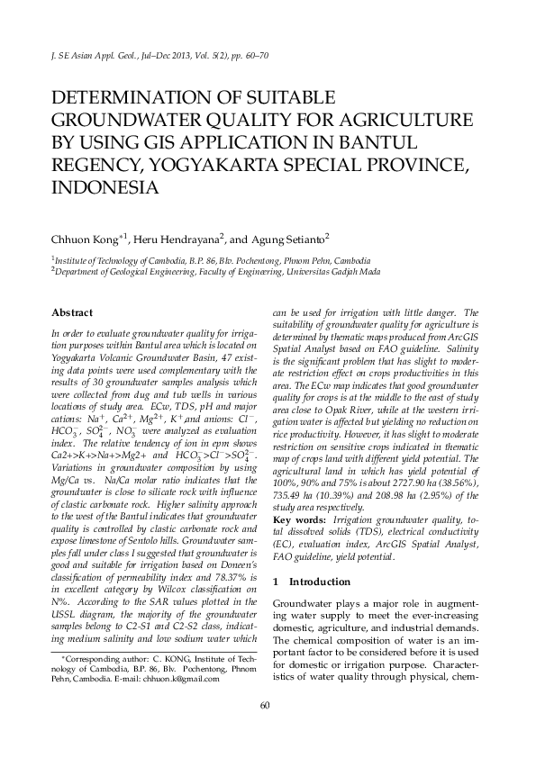 (PDF) Determination of suitable groundwater quality for agriculture by using GIS application in ...