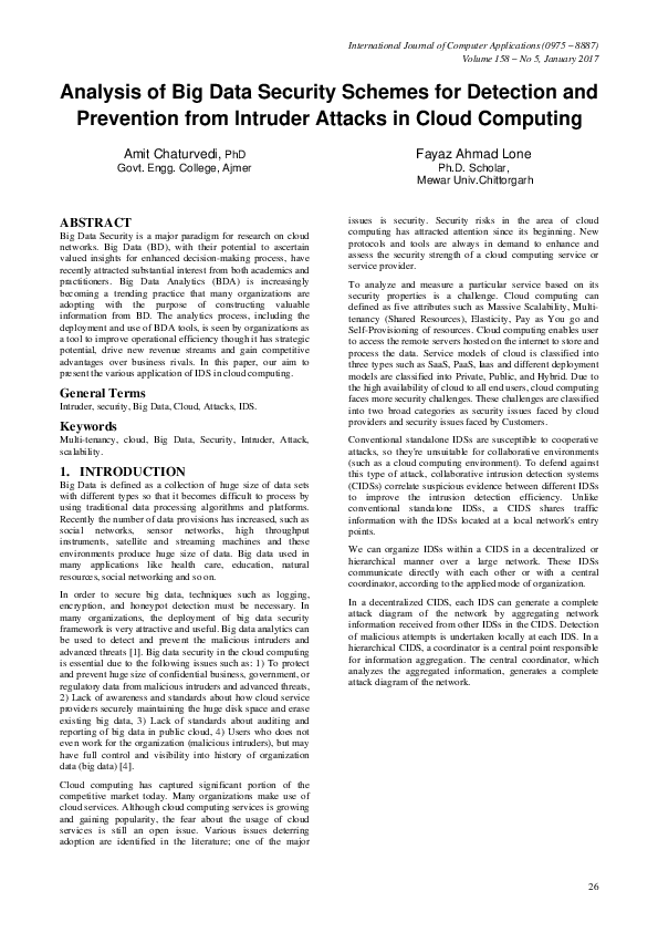 (PDF) Analysis of Big Data Security Schemes for Detection and Prevention from Intruder Attacks ...