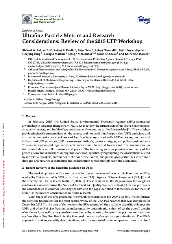 (PDF) Ultrafine Particle Metrics and Research Considerations: Review of ...
