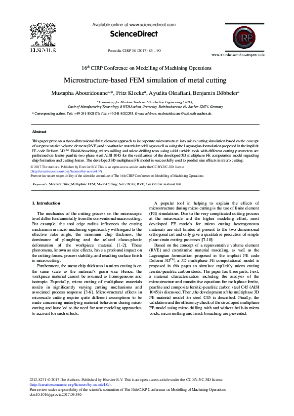 (PDF) Microstructure-based FEM Simulation of Metal Cutting