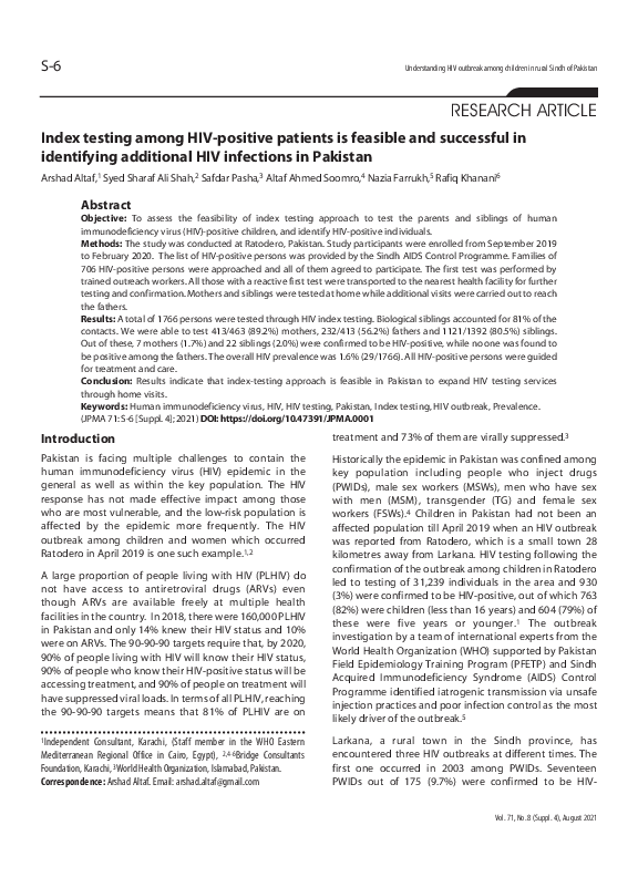 (PDF) Index testing among HIV-positive patients is feasible and ...