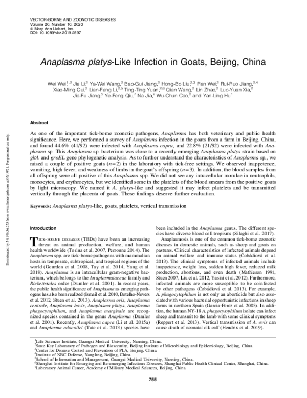 (PDF) Anaplasma platys-Like Infection in Goats, Beijing, China
