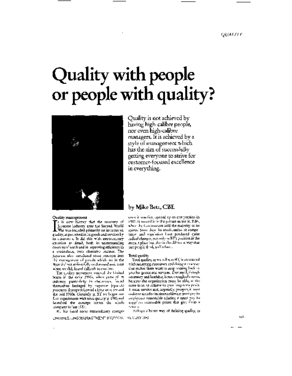 (PDF) Quality with people or people with quality?