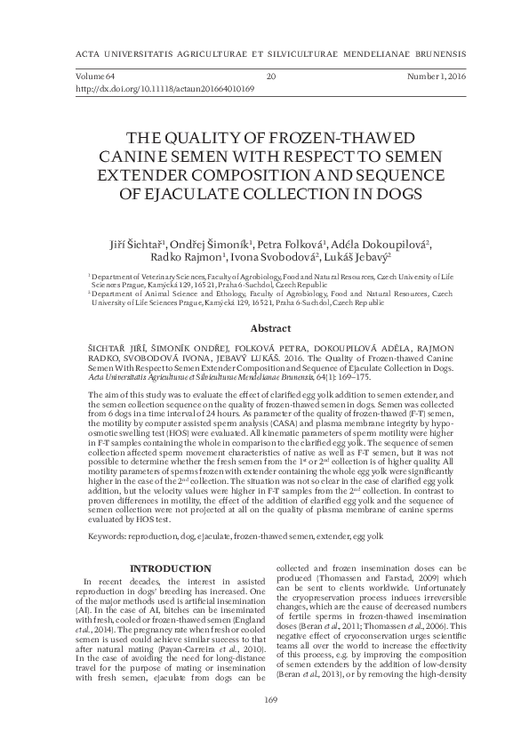 (PDF) The Quality of Frozen-thawed Canine Semen With Respect to Semen ...
