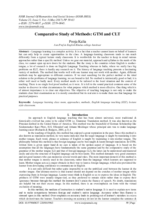 (PDF) Comparative Study of Methods: GTM and CLT
