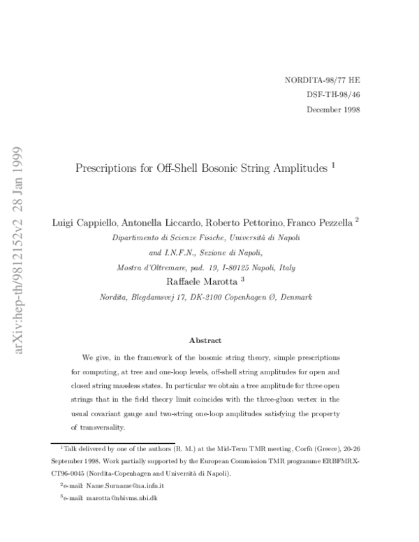 (PDF) Prescriptions for off-shell bosonic string amplitudes