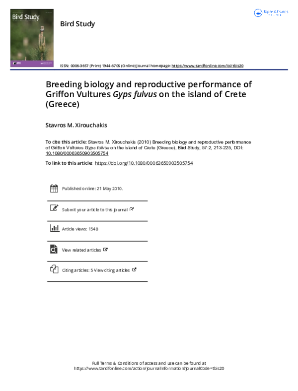 (PDF) Breeding biology and reproductive performance of Griffon Vultures ...