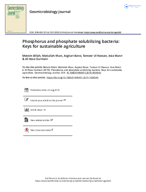 (PDF) Phosphorus and phosphate solubilizing bacteria: Keys for sustainable agriculture