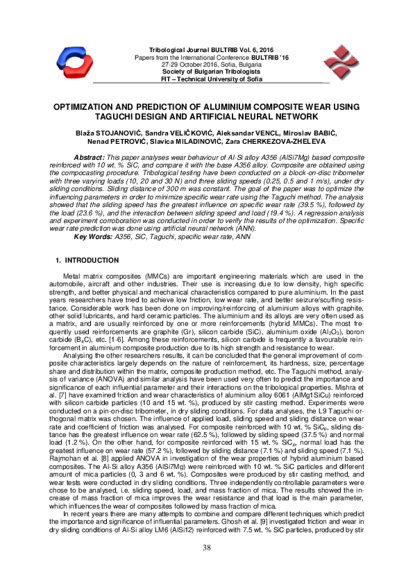 (PDF) Optimization and Prediction of Aluminium Composite Wear Using Taguchi Design and ...