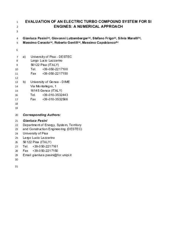 (PDF) Evaluation of an electric turbo compound system for SI engines: A ...