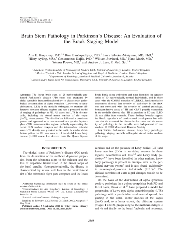 (PDF) Brain stem pathology in Parkinson's disease: An evaluation of the ...