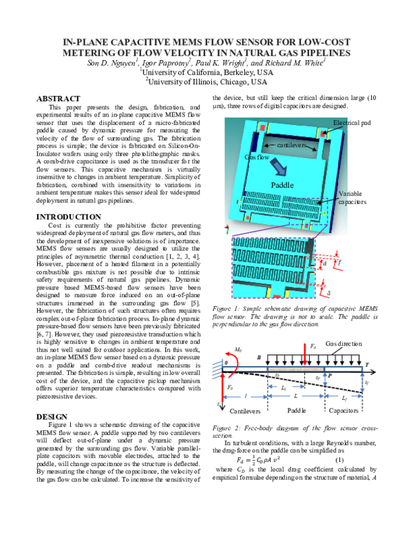 Pdf In Plane Capacitive Mems Flow Sensor For Low Cost Metering Of Flow Velocity In Natural Gas