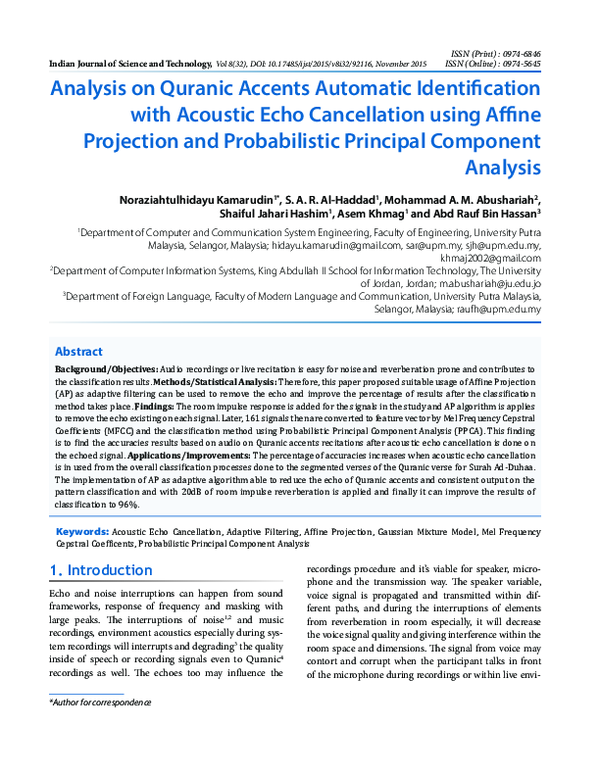 Pdf Analysis On Quranic Accents Automatic Identification With Acoustic Echo Cancellation Using