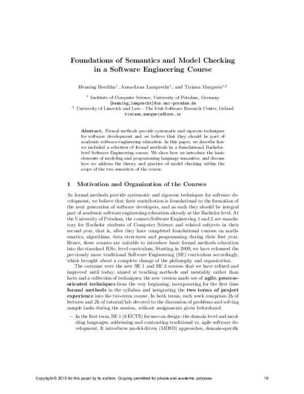 (PDF) Foundations of Semantics and Model Checking in a Software Engineering Course