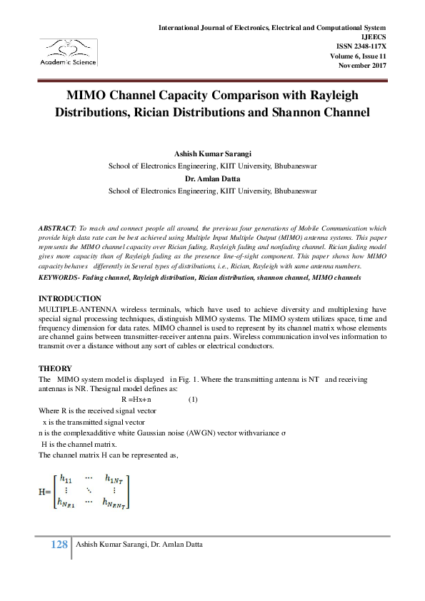 (PDF) MIMO Channel Capacity Comparison with Rayleigh Distributions ...