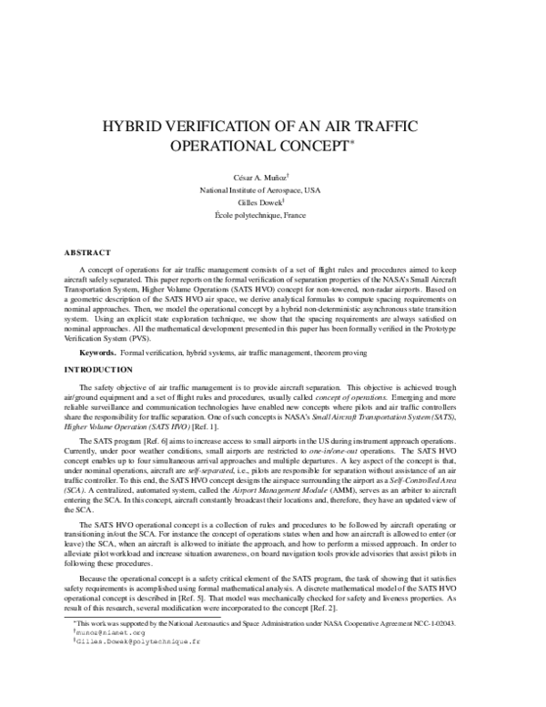 (PDF) Hybrid verification of an air traffic operational concept