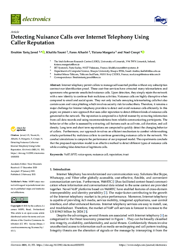 (PDF) Detecting Nuisance Calls over Internet Telephony Using Caller ...