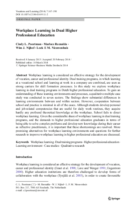 (PDF) Workplace Learning in Dual Higher Professional Education