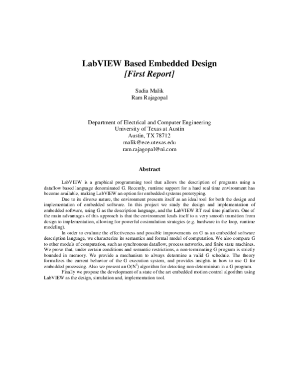 (PDF) LabVIEW Based Embedded Design [First Report]