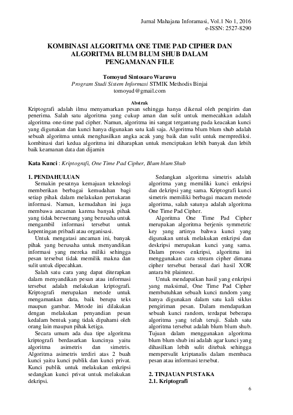 (PDF) Kombinasi Algoritma One Time Pad Cipher Dan Algoritma Blum Blum Shub Dalam Pengamanan File