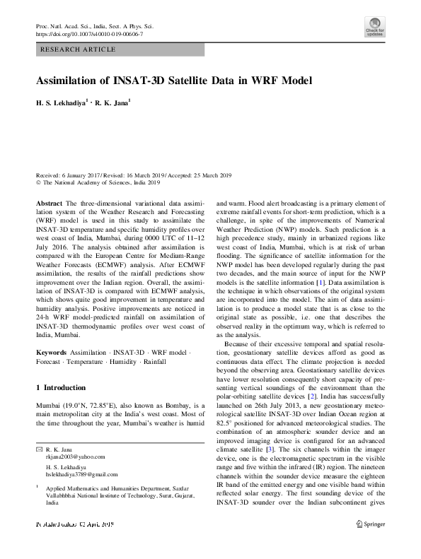(PDF) Assimilation of INSAT-3D Satellite Data in WRF Model