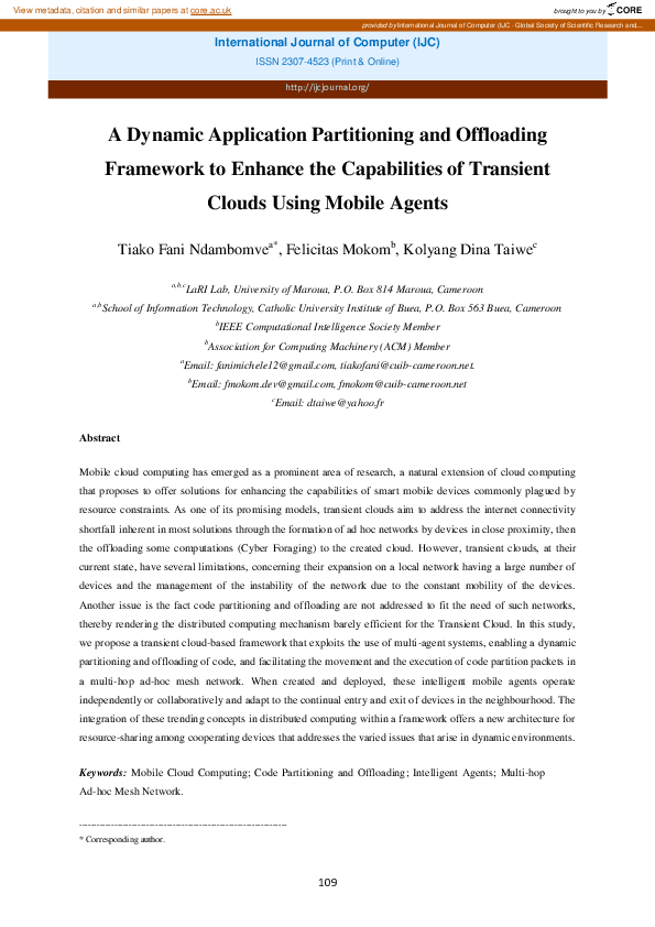(PDF) A Dynamic Application Partitioning and Offloading Framework to Enhance the Capabilities of ...