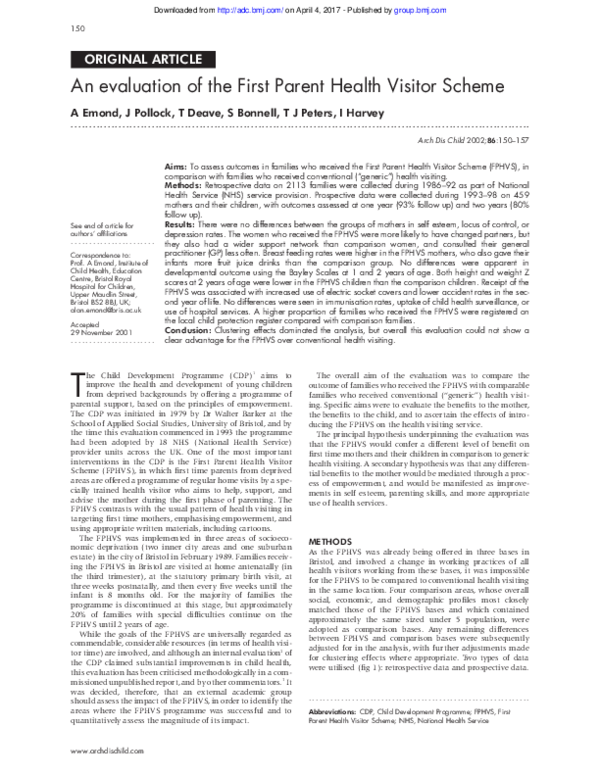 (PDF) An evaluation of the First Parent Health Visitor Scheme | Toity ...