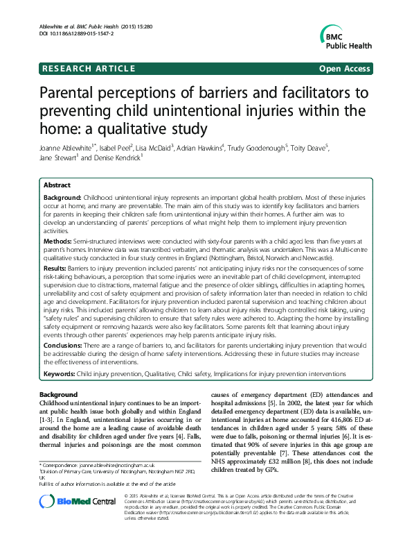 (PDF) Parental perceptions of barriers and facilitators to preventing ...
