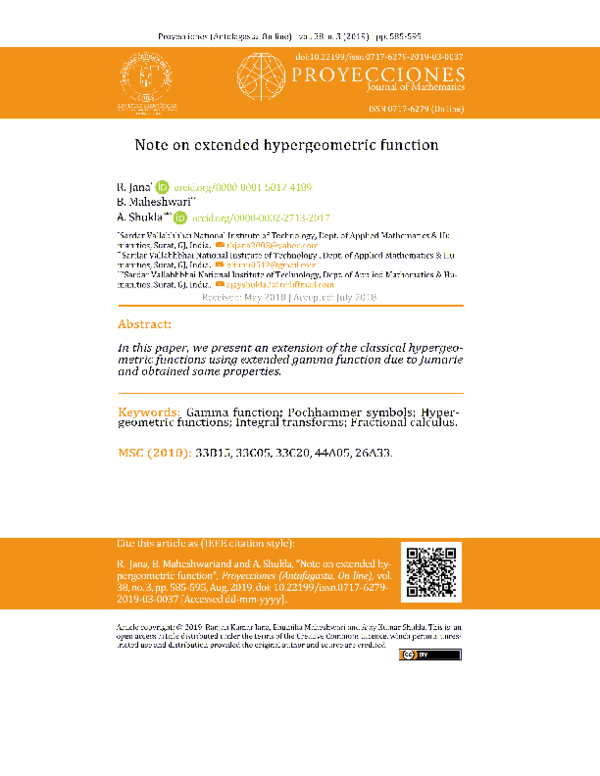 Pdf Note On Extended Hypergeometric Function