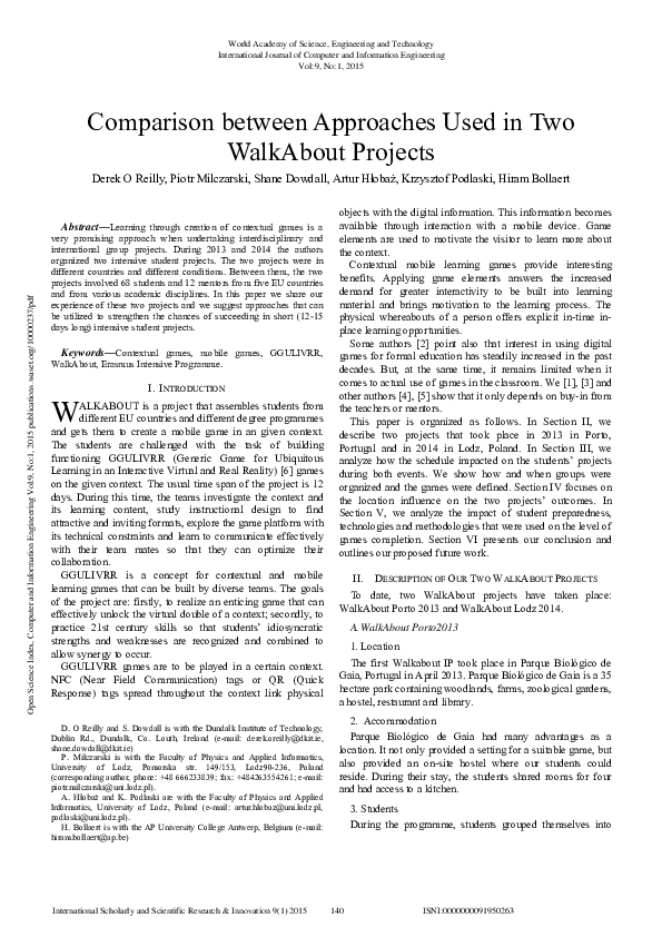 (PDF) Comparison Between Approaches Used In Two Walkabout Projects ...