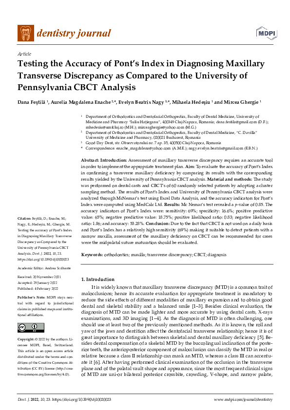 (PDF) Testing the Accuracy of Pont’s Index in Diagnosing Maxillary ...