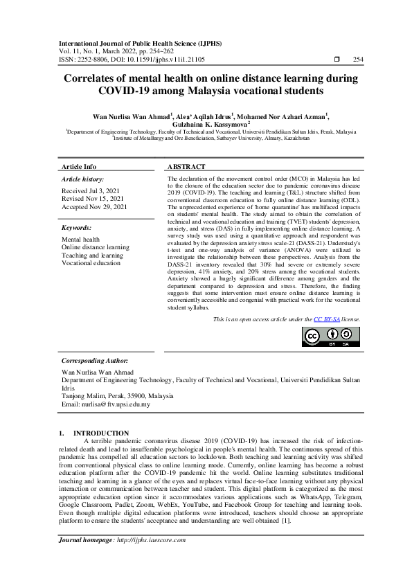 (PDF) Correlates of mental health on online distance learning during ...