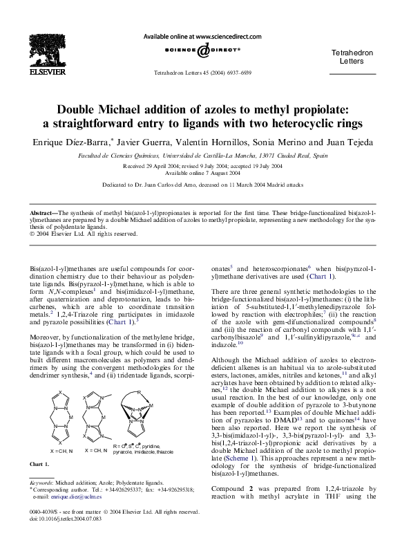 (PDF) Double Michael Addition of Azoles to Methyl Propiolate: A ...