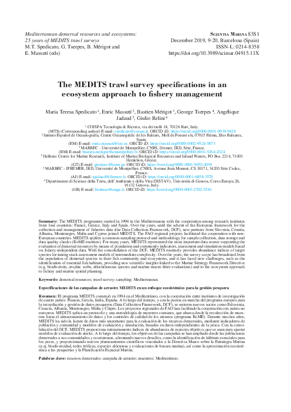 (PDF) The MEDITS trawl survey specifications in an ecosystem approach ...