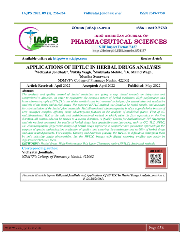 (PDF) APPLICATIONS OF HPTLC IN HERBAL DRUGS ANALYSIS
