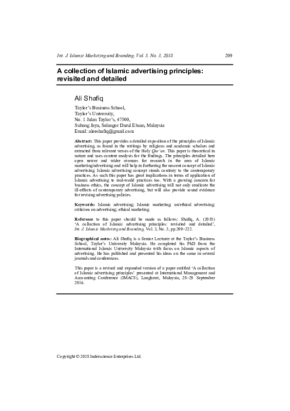 (PDF) A collection of Islamic advertising principles: revisited and ...