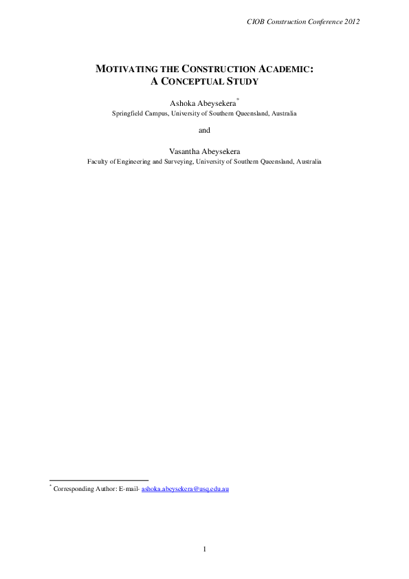 (PDF) Motivating the construction academic: a conceptual study