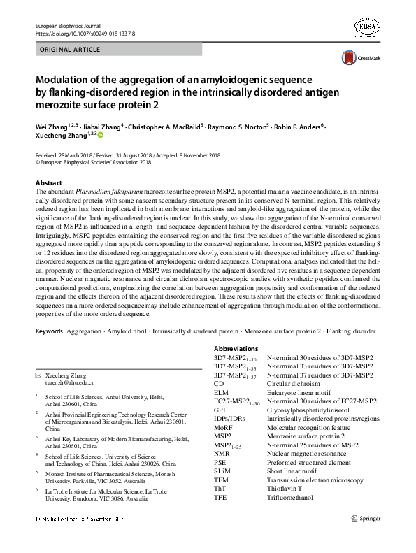(PDF) Modulation of the aggregation of an amyloidogenic sequence by ...