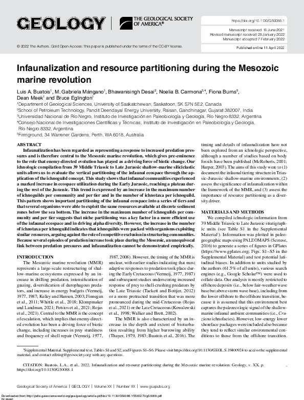 (PDF) Infaunalization and resource partitioning during the Mesozoic ...