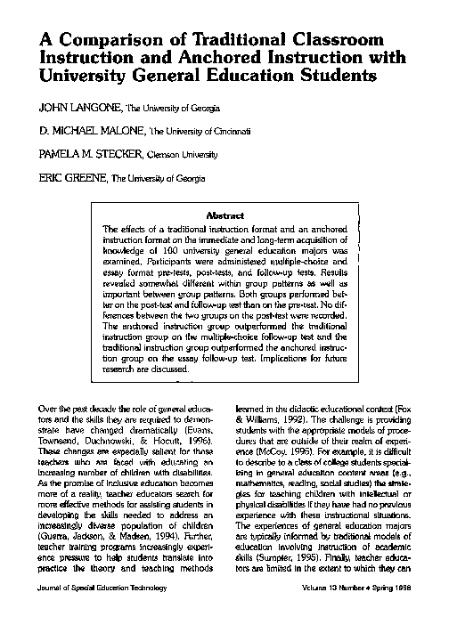 (PDF) A Comparison of Traditional Classroom Instruction and Anchored ...