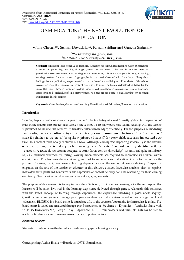 (PDF) Gamification: The Next Evolution of Education