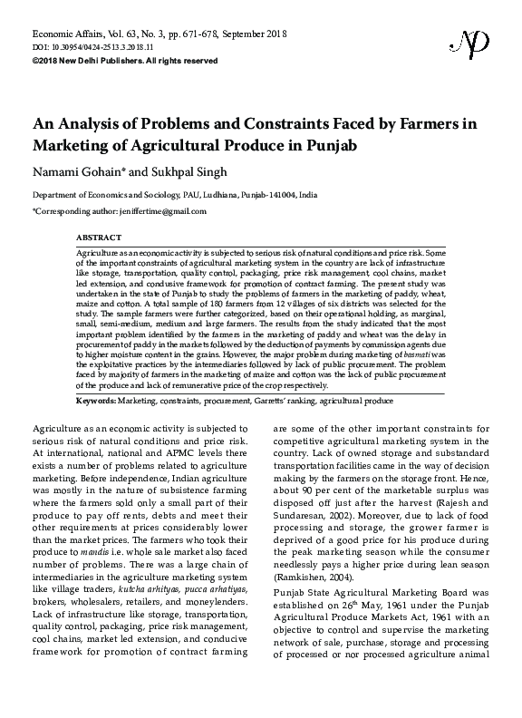(PDF) An Analysis of Problems and Constraints Faced by Farmers in ...
