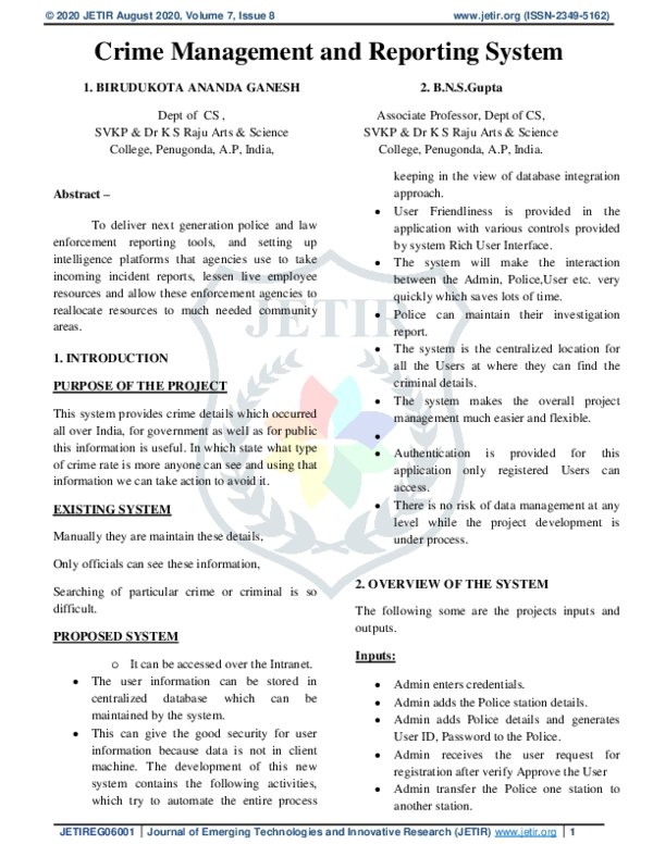 (PDF) Crime Management and Reporting System