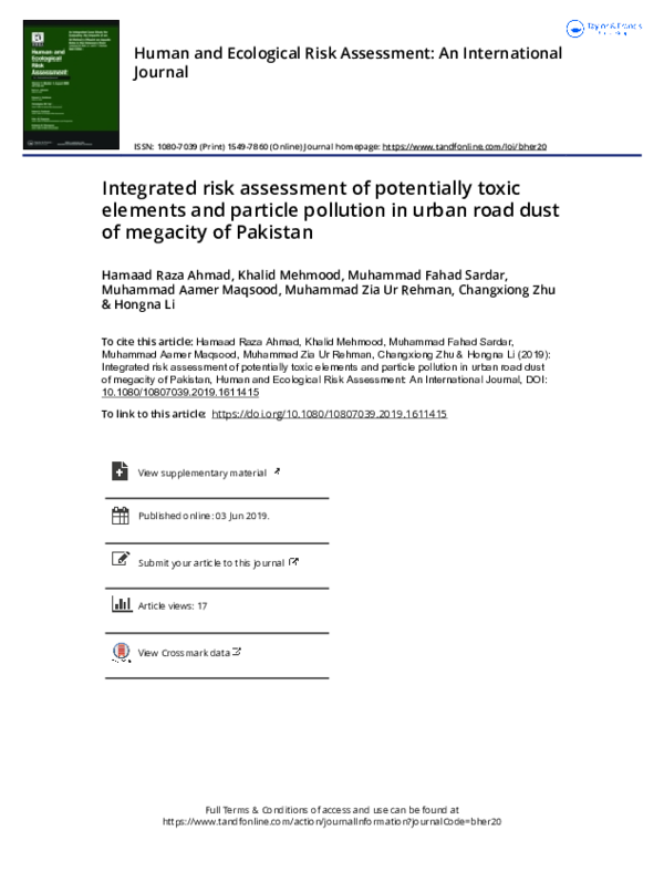 (PDF) Integrated risk assessment of potentially toxic elements and particle pollution in urban ...